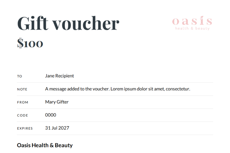 Gift Vouchers – Oasis Health & Beauty
